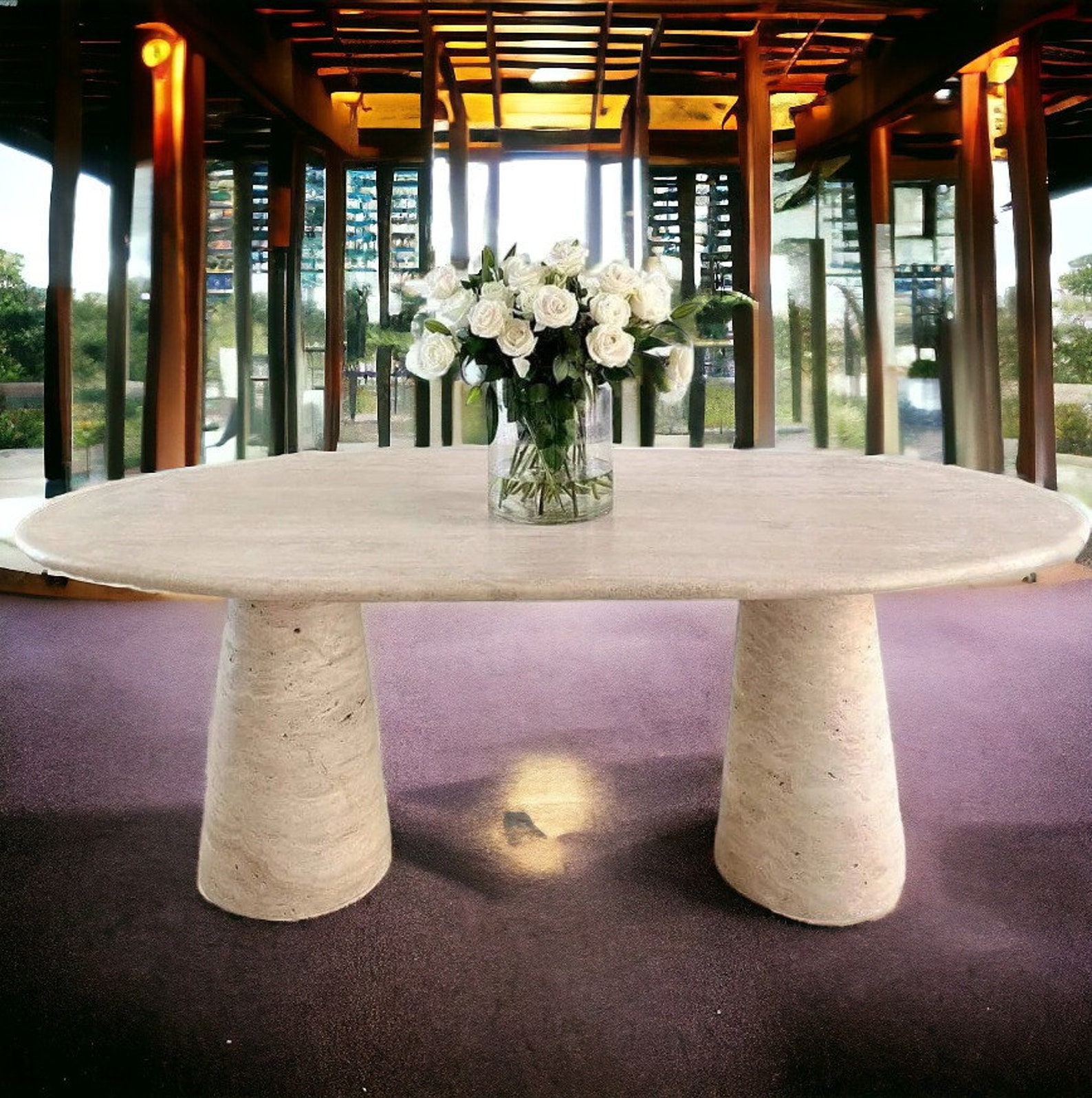 Travertine Dining Table, Dining Room Table, Natural Dining Table, Oval ...