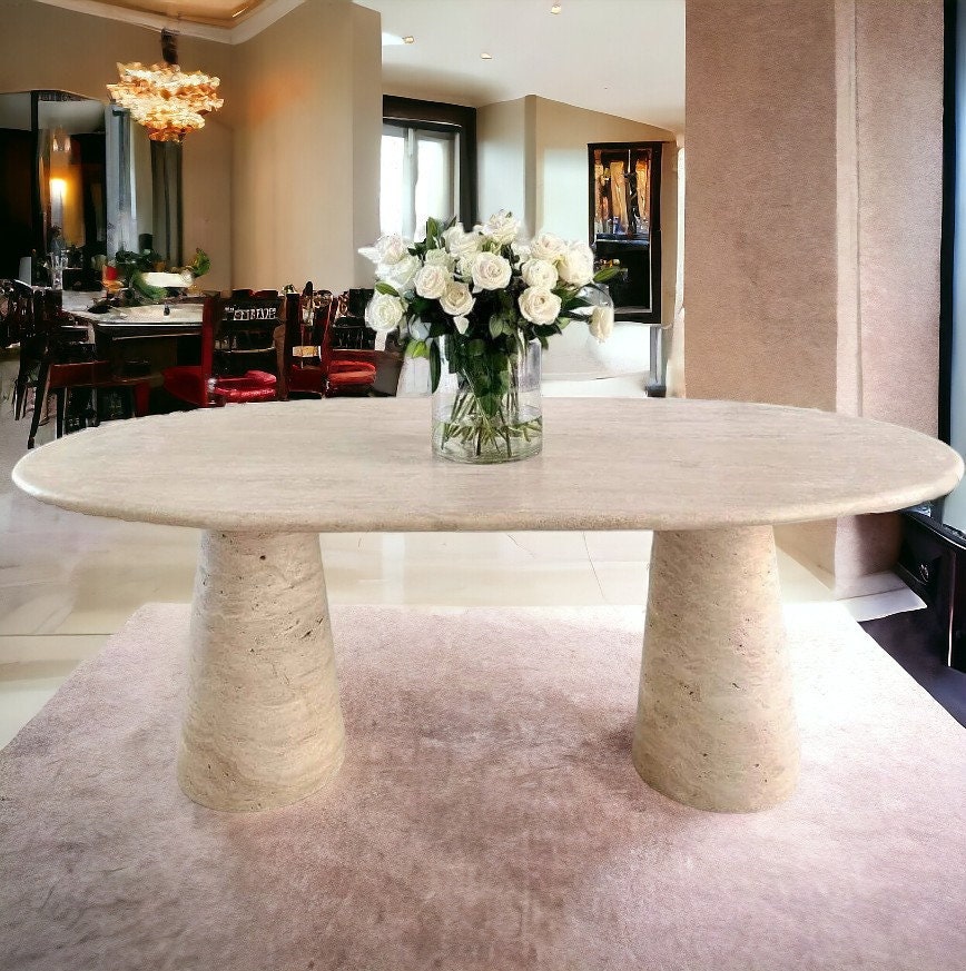 Travertine Dining Table, Dining Room Table, Natural Dining Table, Oval ...