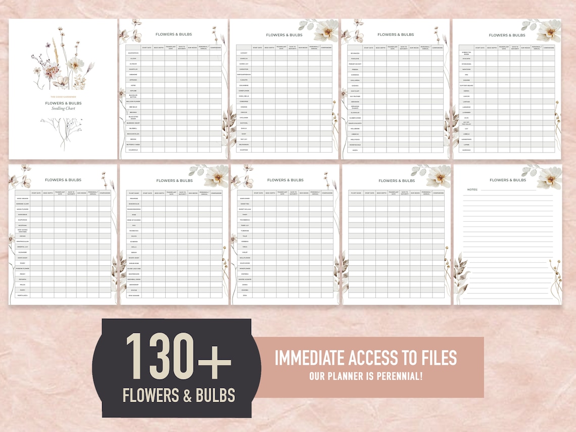 Flower Garden Seeding Chart Printable Gardening Planner Seed Starting ...
