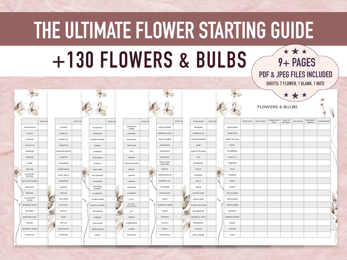 Flower Garden Seeding Chart Printable Gardening Planner Seed Starting ...