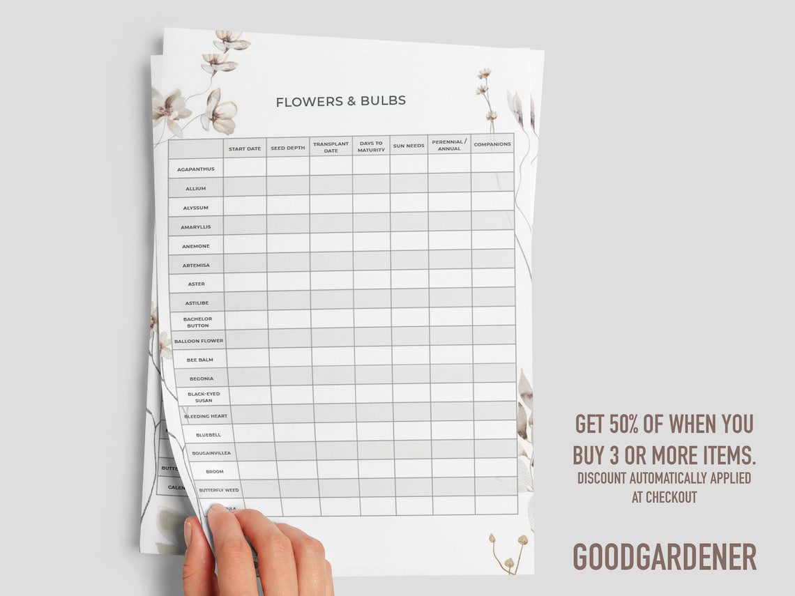 Flower Garden Seeding Chart Printable Gardening Planner Seed Starting ...