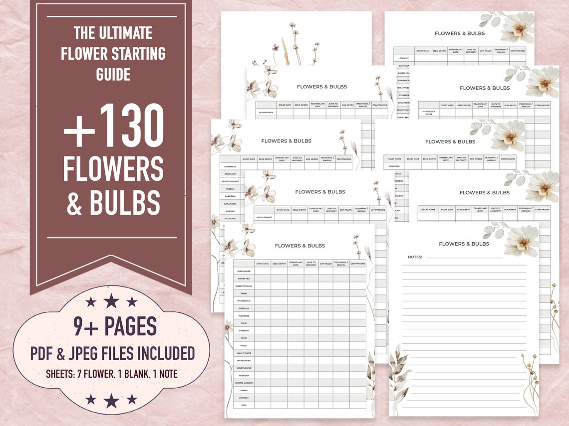 Flower Garden Seeding Chart Printable Gardening Planner Seed Starting ...