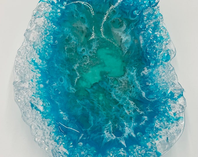 Oblong Wave Bowl in Aqua Teal Turquoise Modern Decorative Glass Art ...