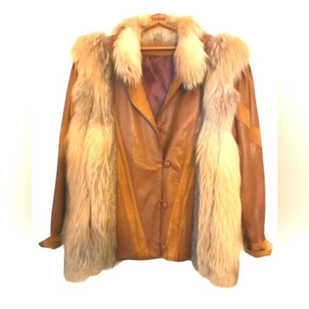 Rare Vintage Camel Color Leather and Fur Oversized Coat/jacket - Etsy