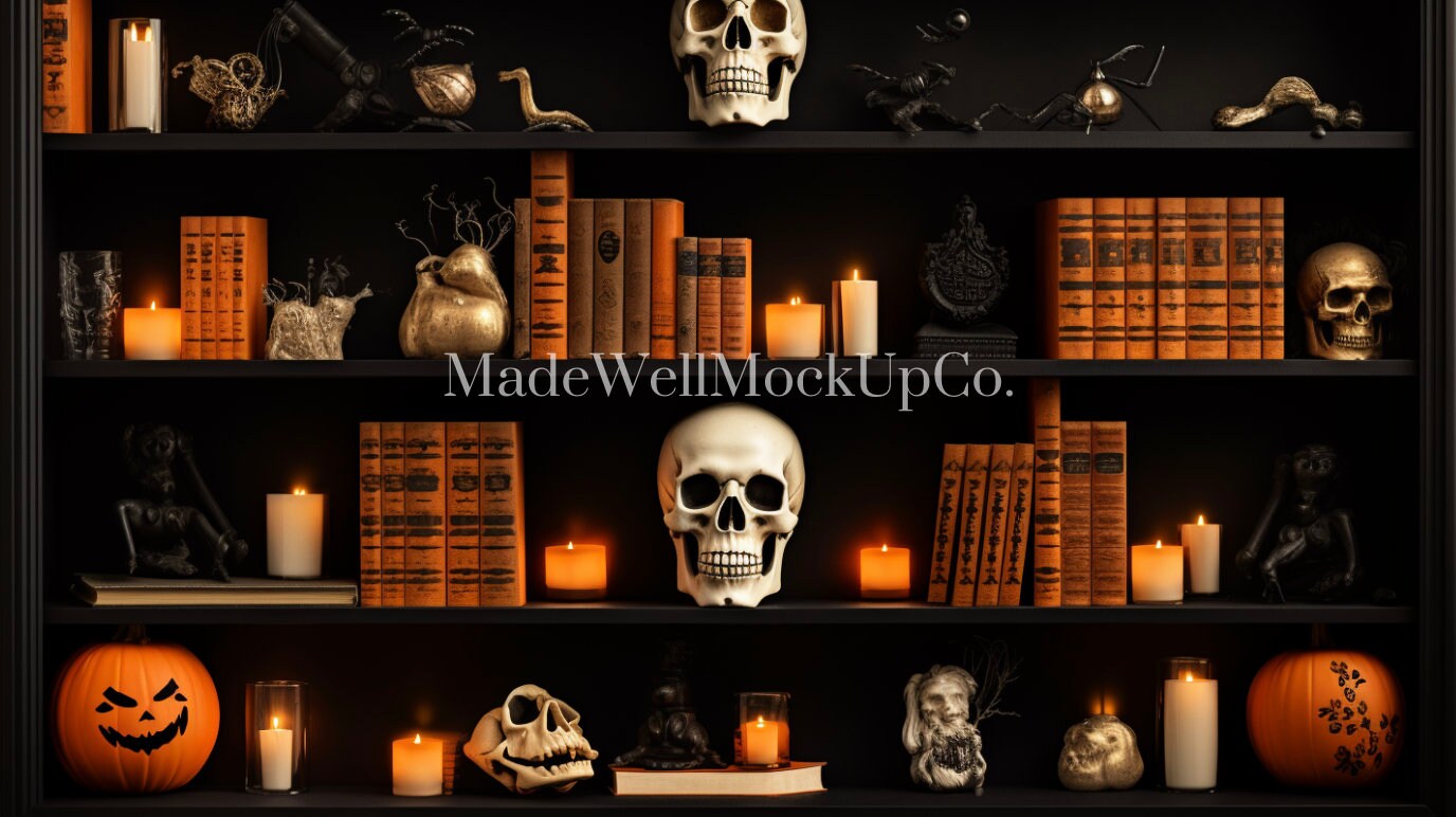 Halloween Zoom Background, Zoom Background Bookshelf, Zoom Background ...