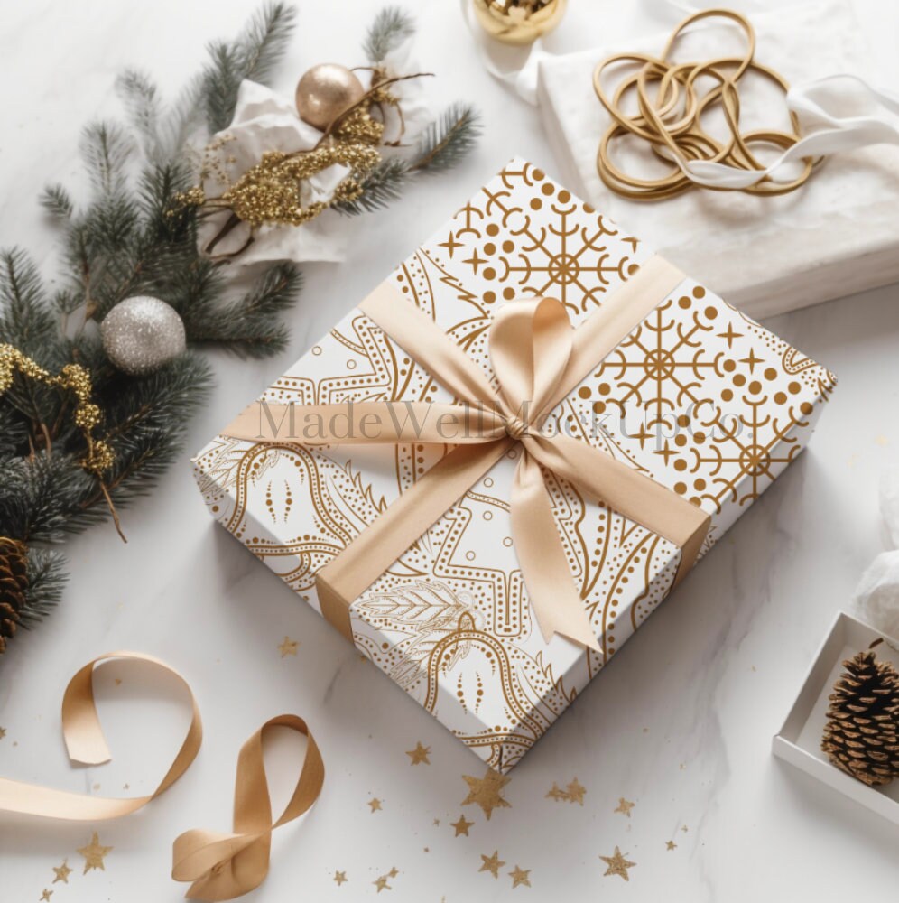 Gift Box Mockup, Christmas Gift Mock, Wrapping Paper Mock Up, Wrapping ...