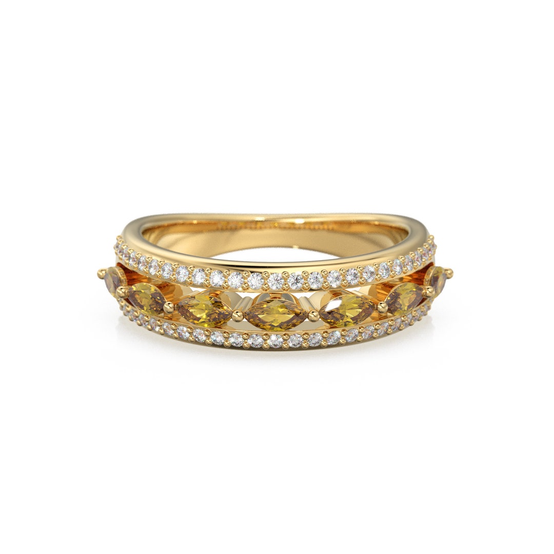 Stacking Ring 14k Gold Diamond Citrine Wedding Band / Citrine - Etsy