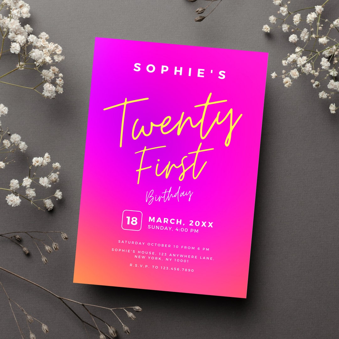 Birthday Invitation Template, Hot Pink Invitation, Girl's Invitation ...