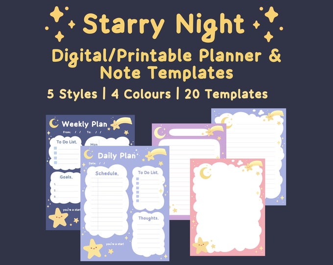 Starry Night Digital/printable Planner & Note Templates I Goodnotes ...