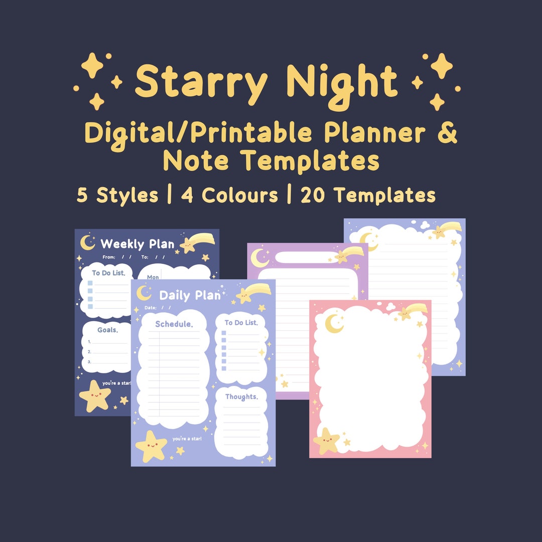 Starry Night Digital/printable Planner & Note Templates I Goodnotes ...