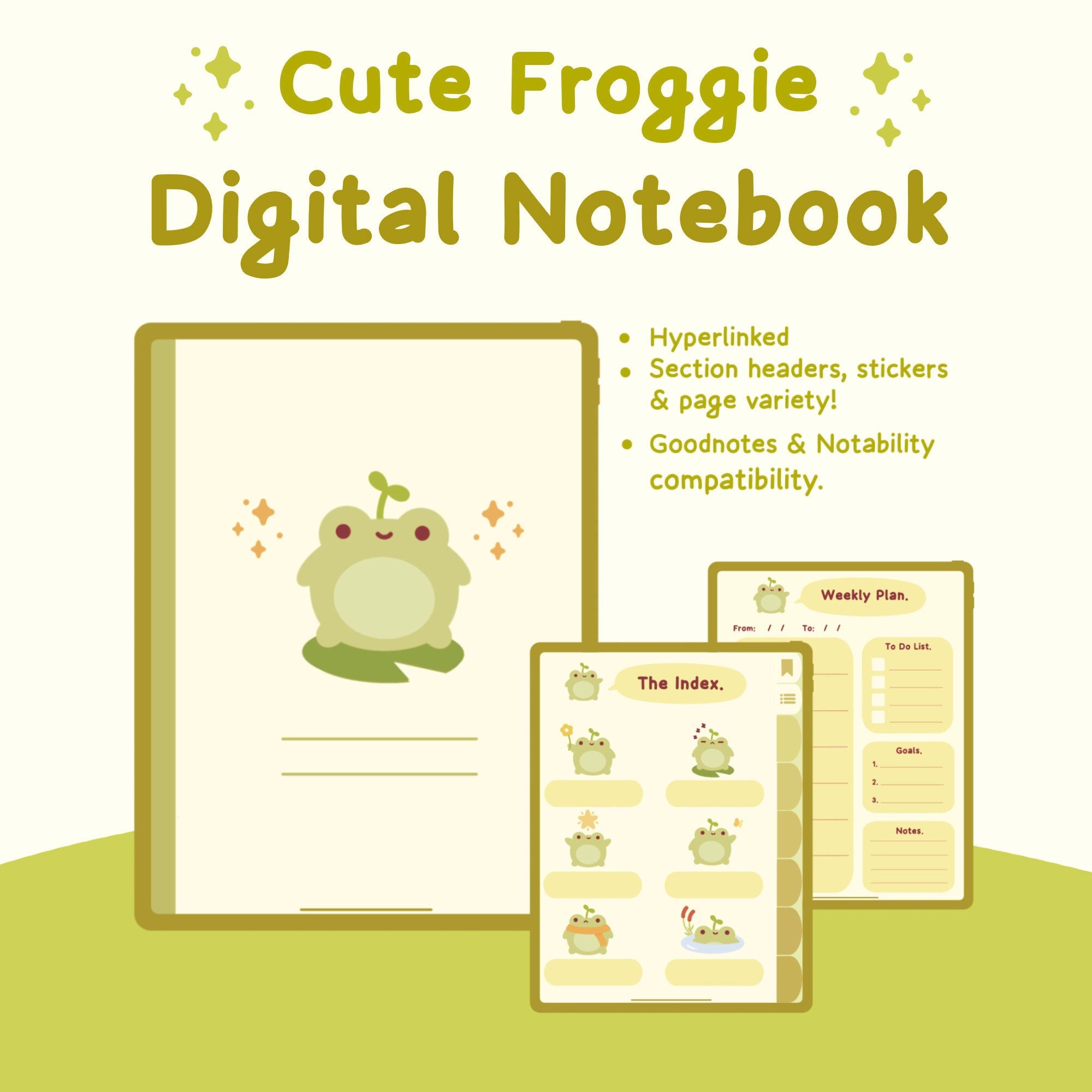 Cute Froggie Digital Notebook With Tabs, Digital Notebook, Student ...