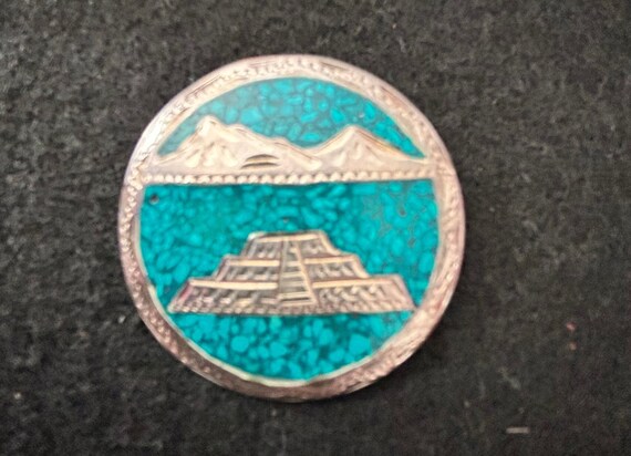Vintage round Mexican Inca Peru inspired bluestone wi… - Gem