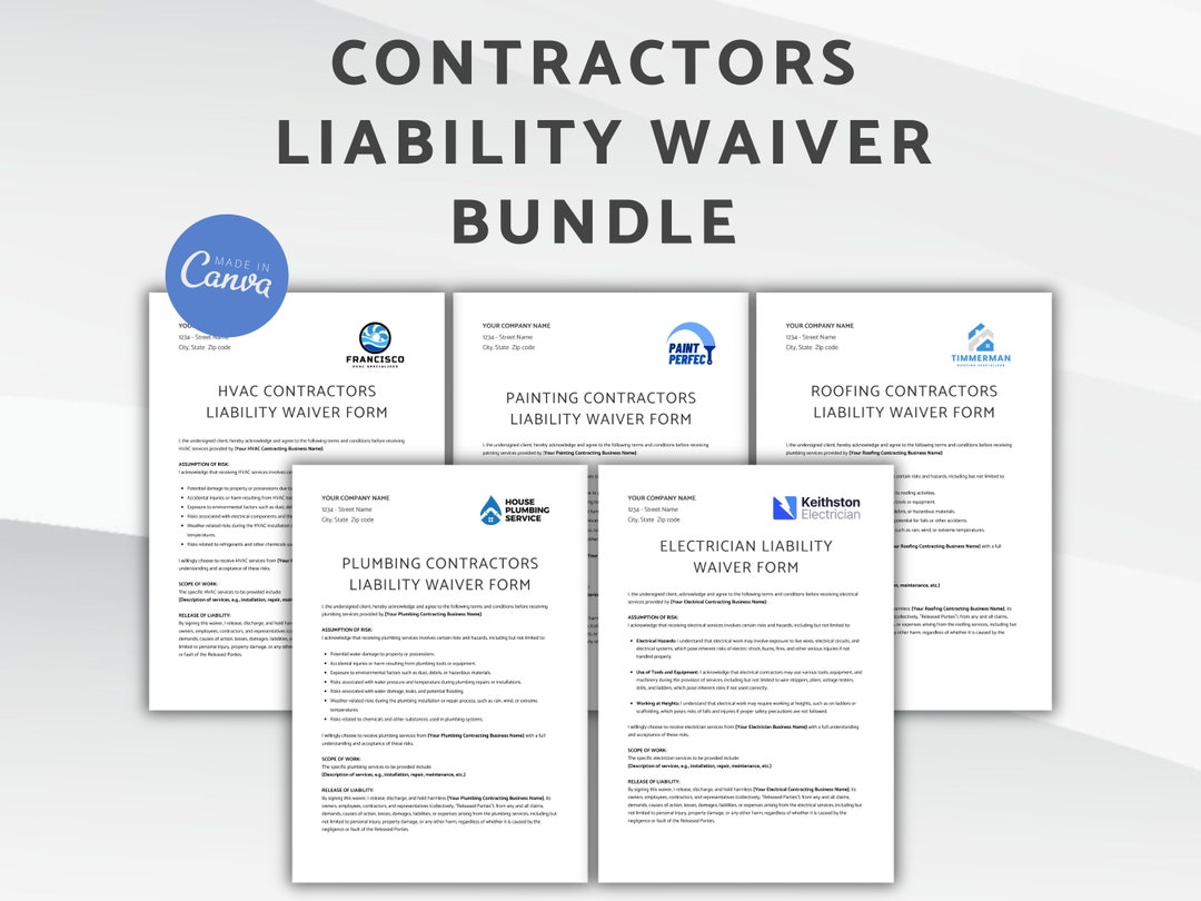 Contractors Liability Waiver Bundle, Release of Liability for Painters ...