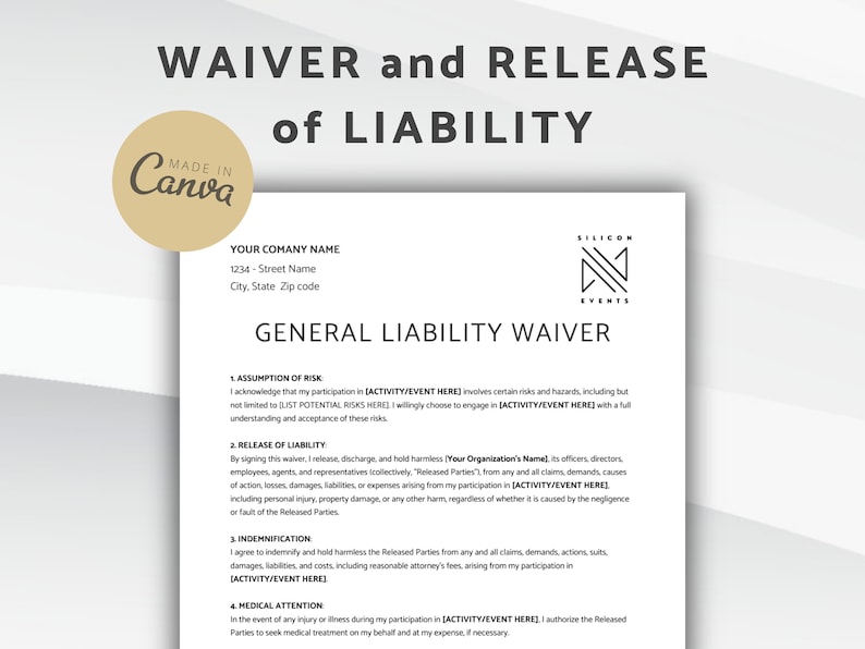 General Liability Waiver Template for Business (canva Editable, Digital ...