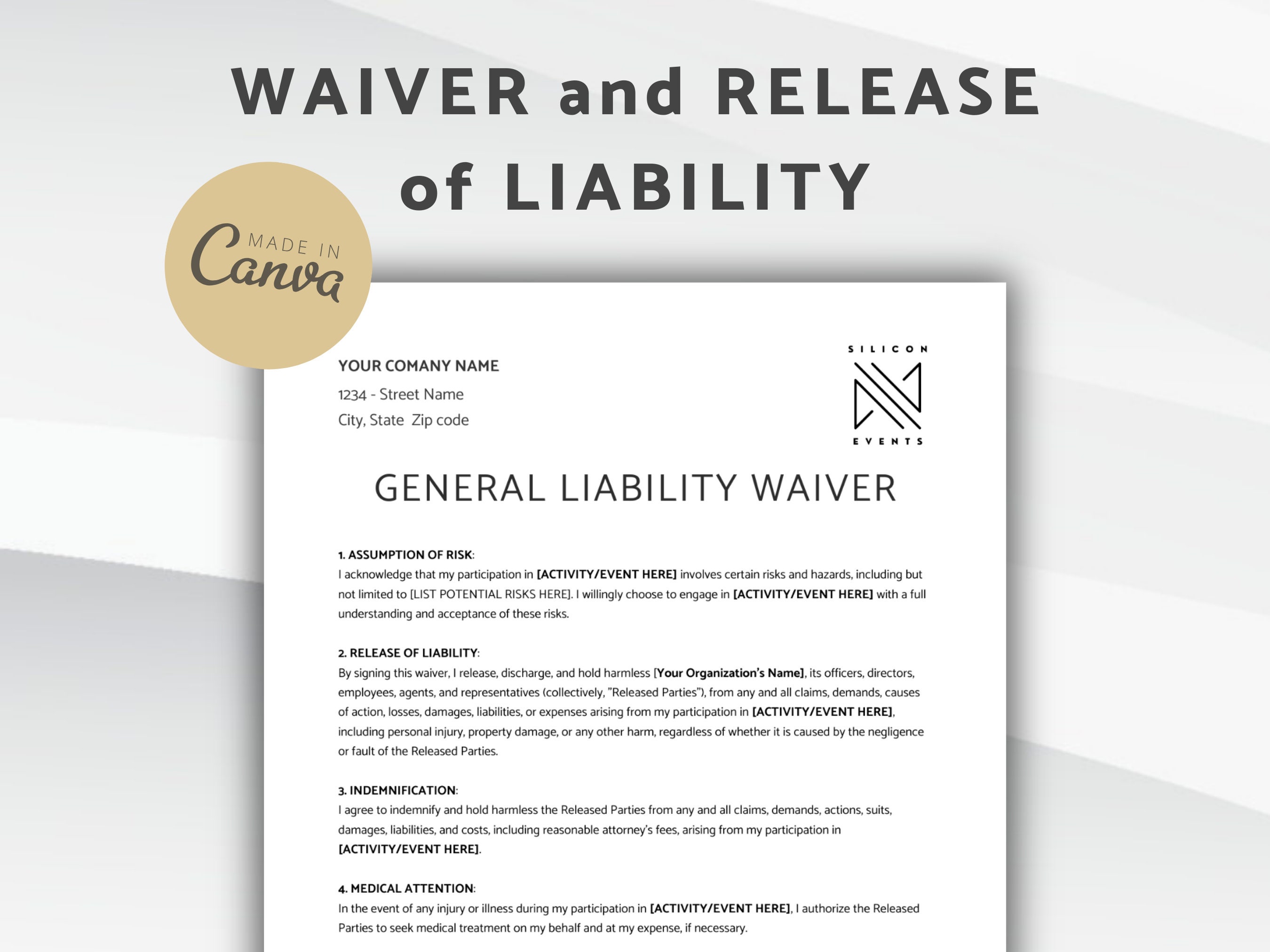 General Liability Waiver Template for Business (canva Editable, Digital ...