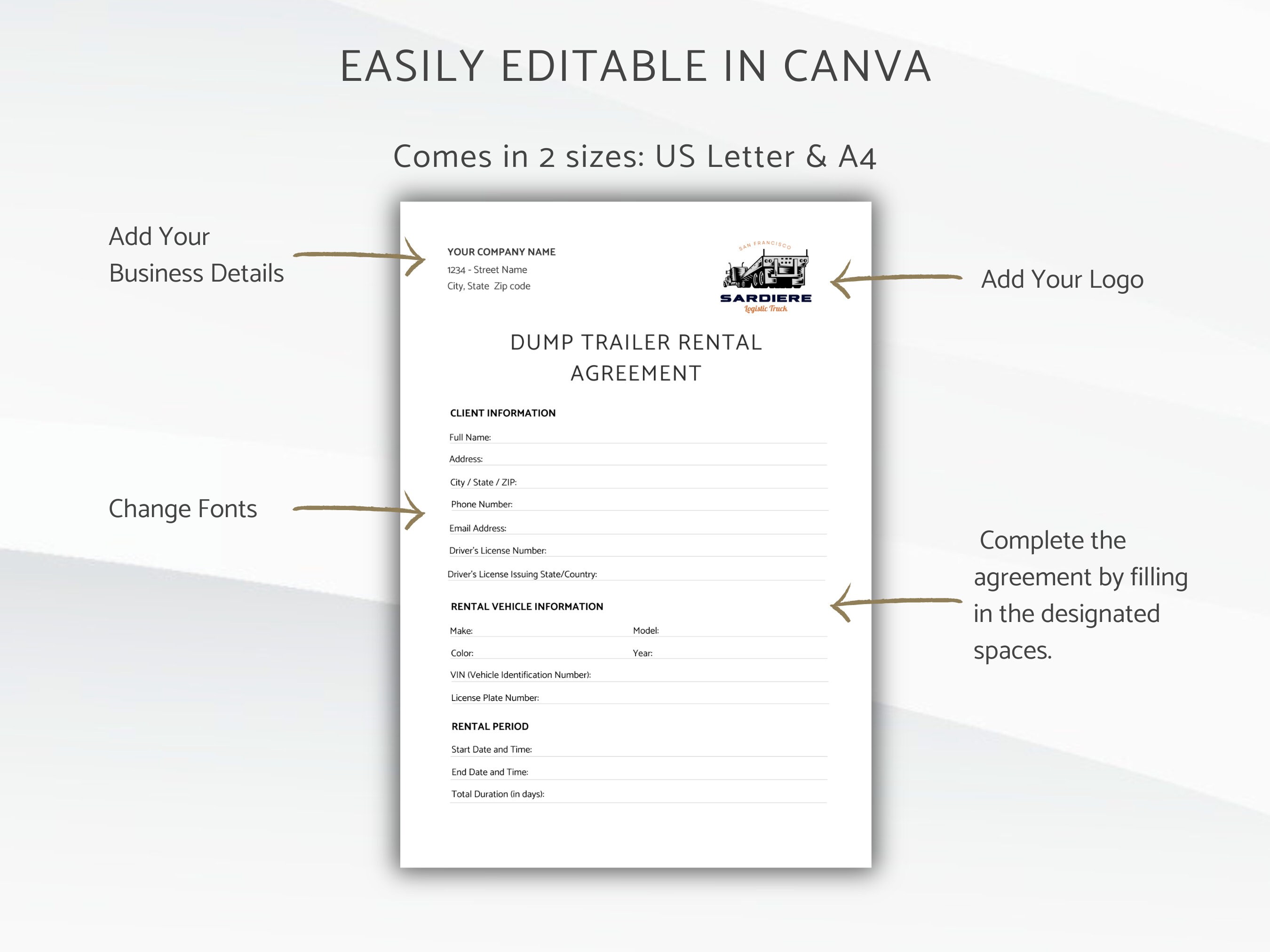 Dump Trailer Rental Agreement Template: Editable Contract (canva) - Etsy