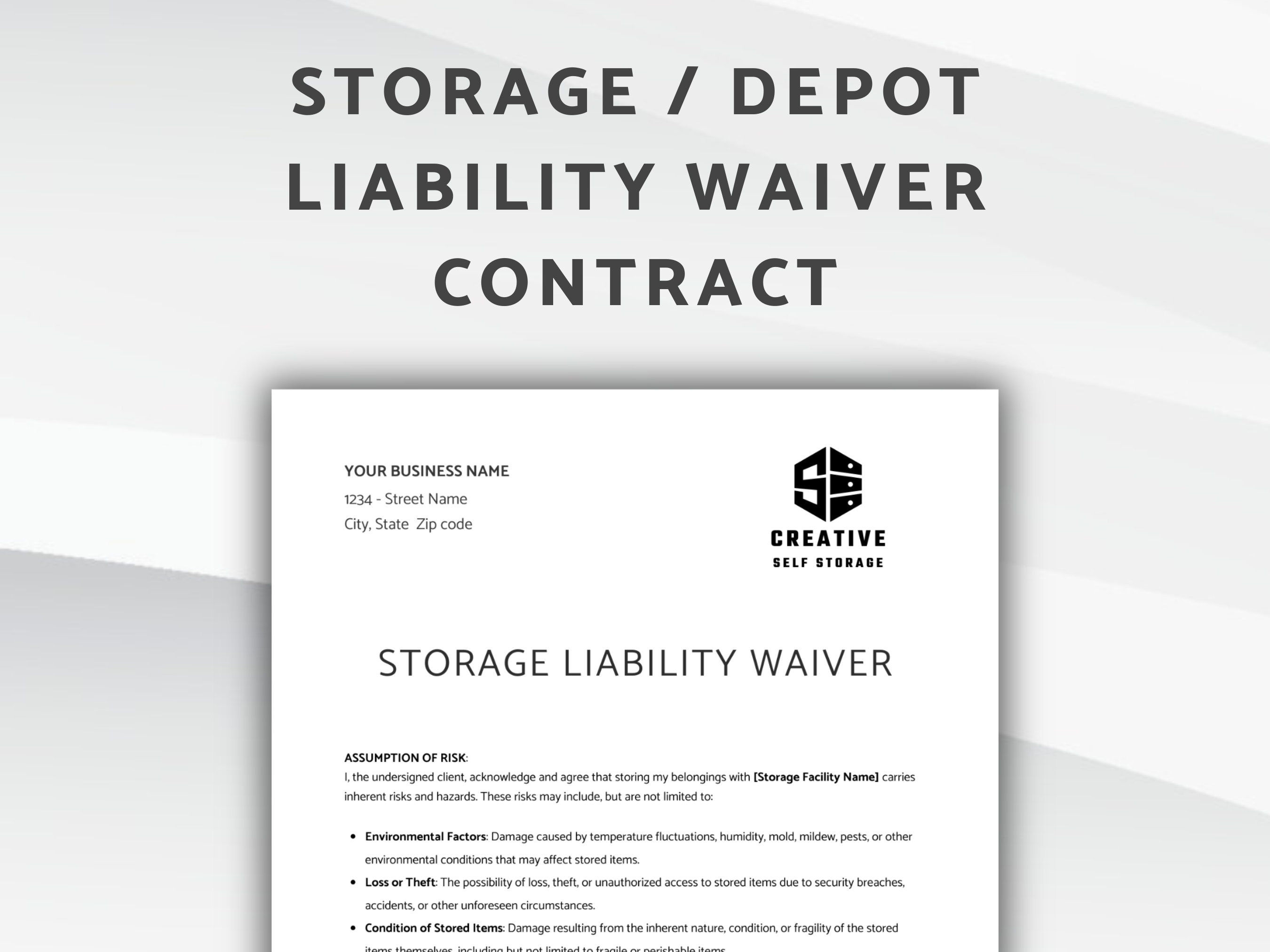 Storage Liability Waiver Contract, Release of Liability Agreement ...