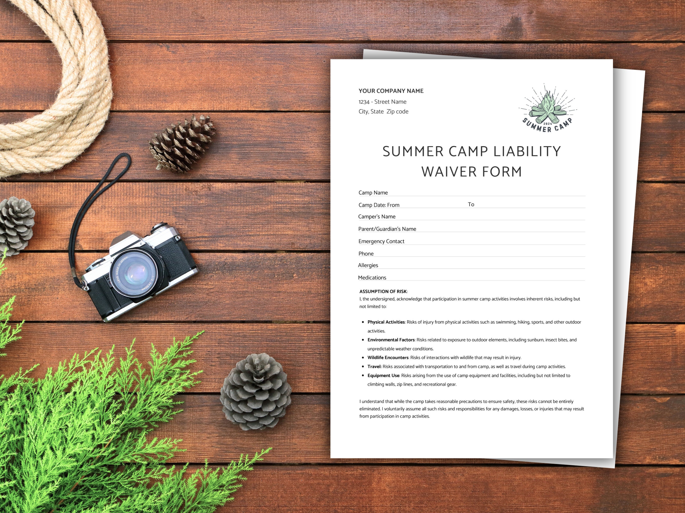 Summer Camp Liability Waiver Template: Editable Release Form (canva) - Etsy