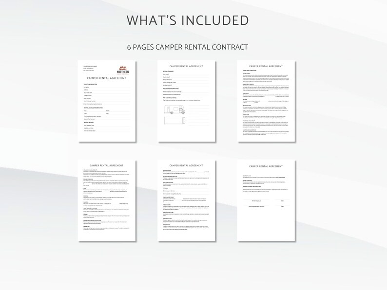 Camper Rental Agreement, RV Rental Contract, Motorhome Rent Template ...