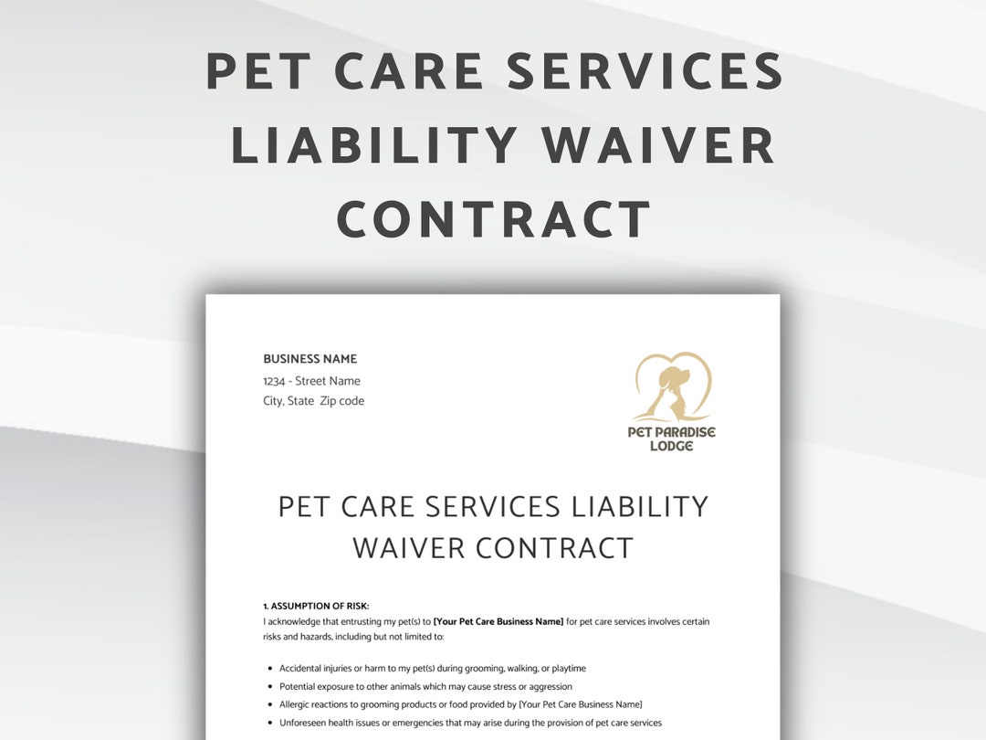 Pet Care Service Liability Waiver Contract, Release of Liability ...