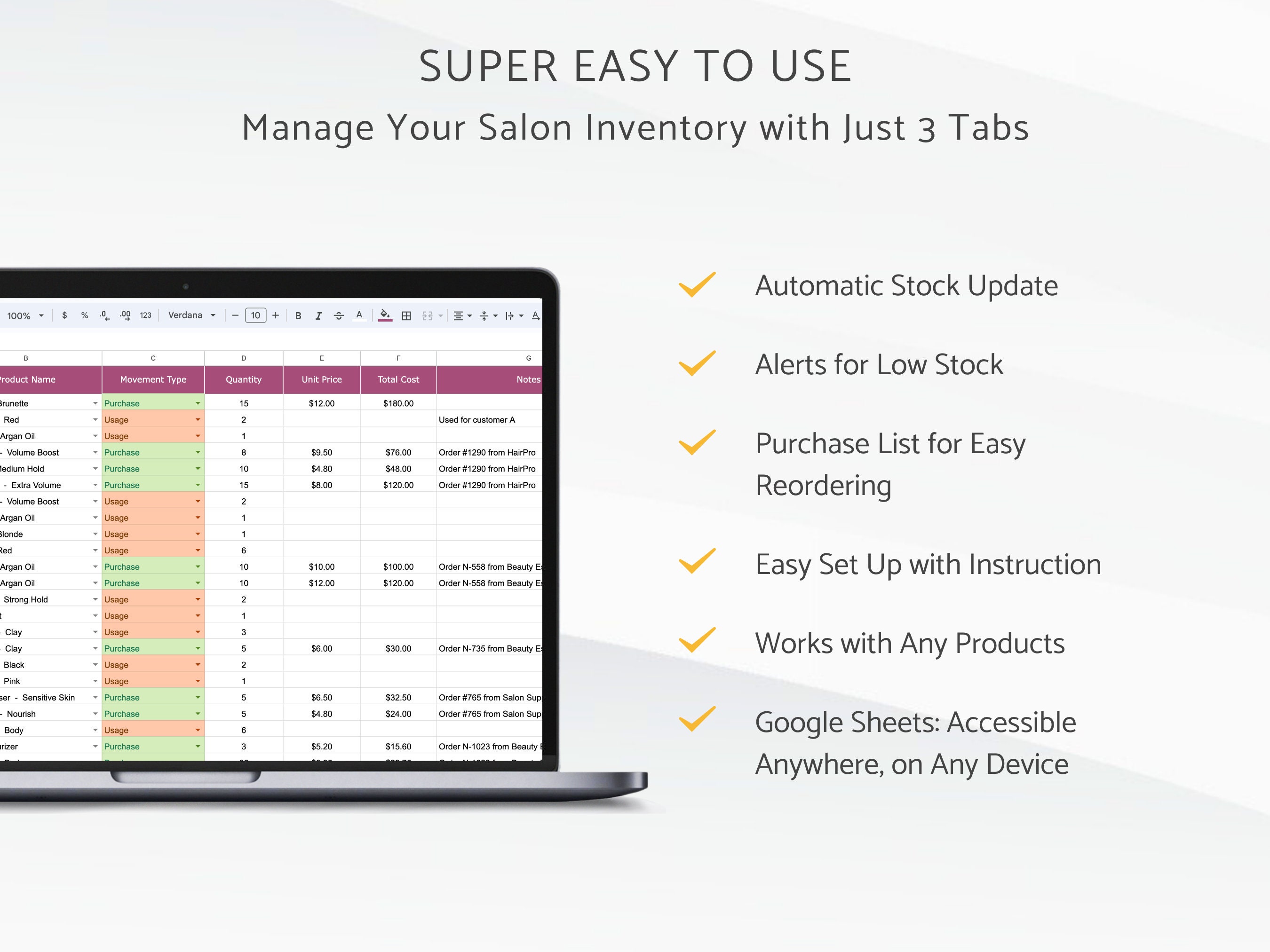 Salon Inventory Spreadsheet, Nail Salon Inventory Template, Business ...