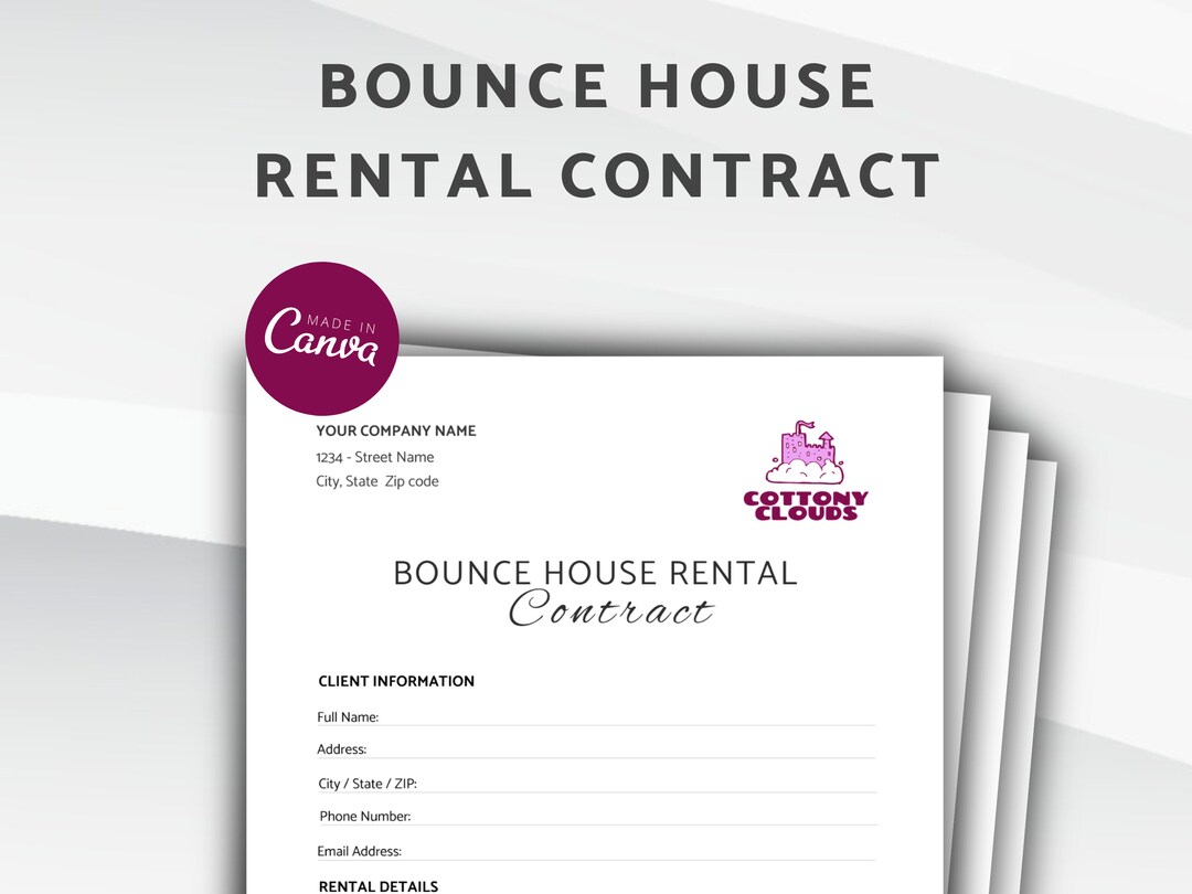Bounce House Rental Agreement, Inflatable Castle Rental Contract, Jump ...