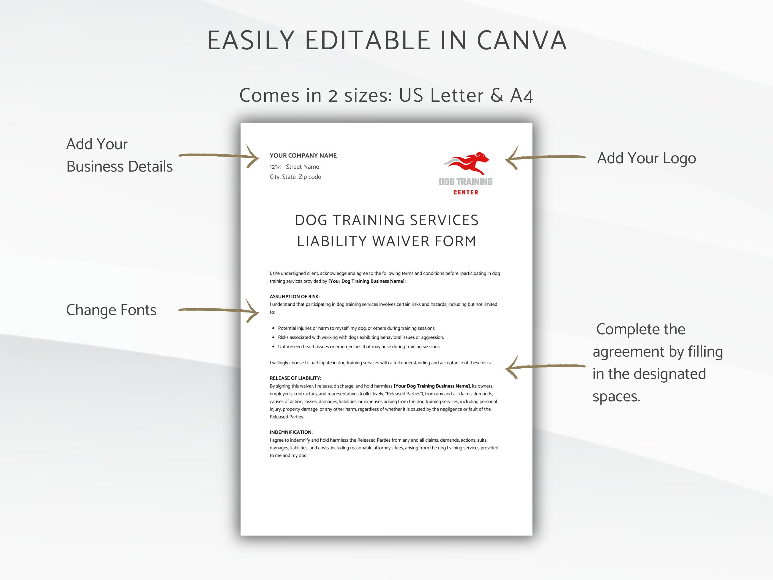 Dog Training Liability Waiver Template: Editable Release Form (canva ...