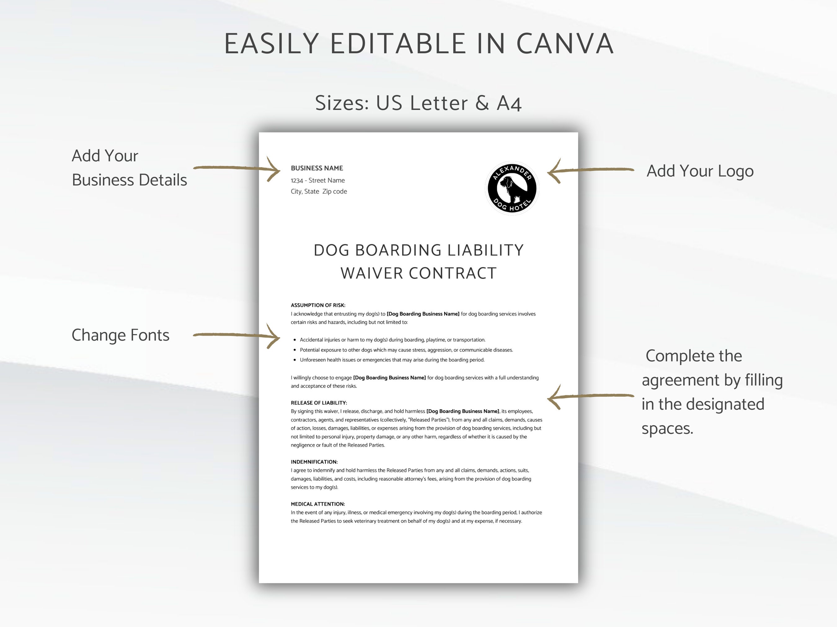 Dog Boarding Liability Waiver Contract, Release of Liability Agreement ...