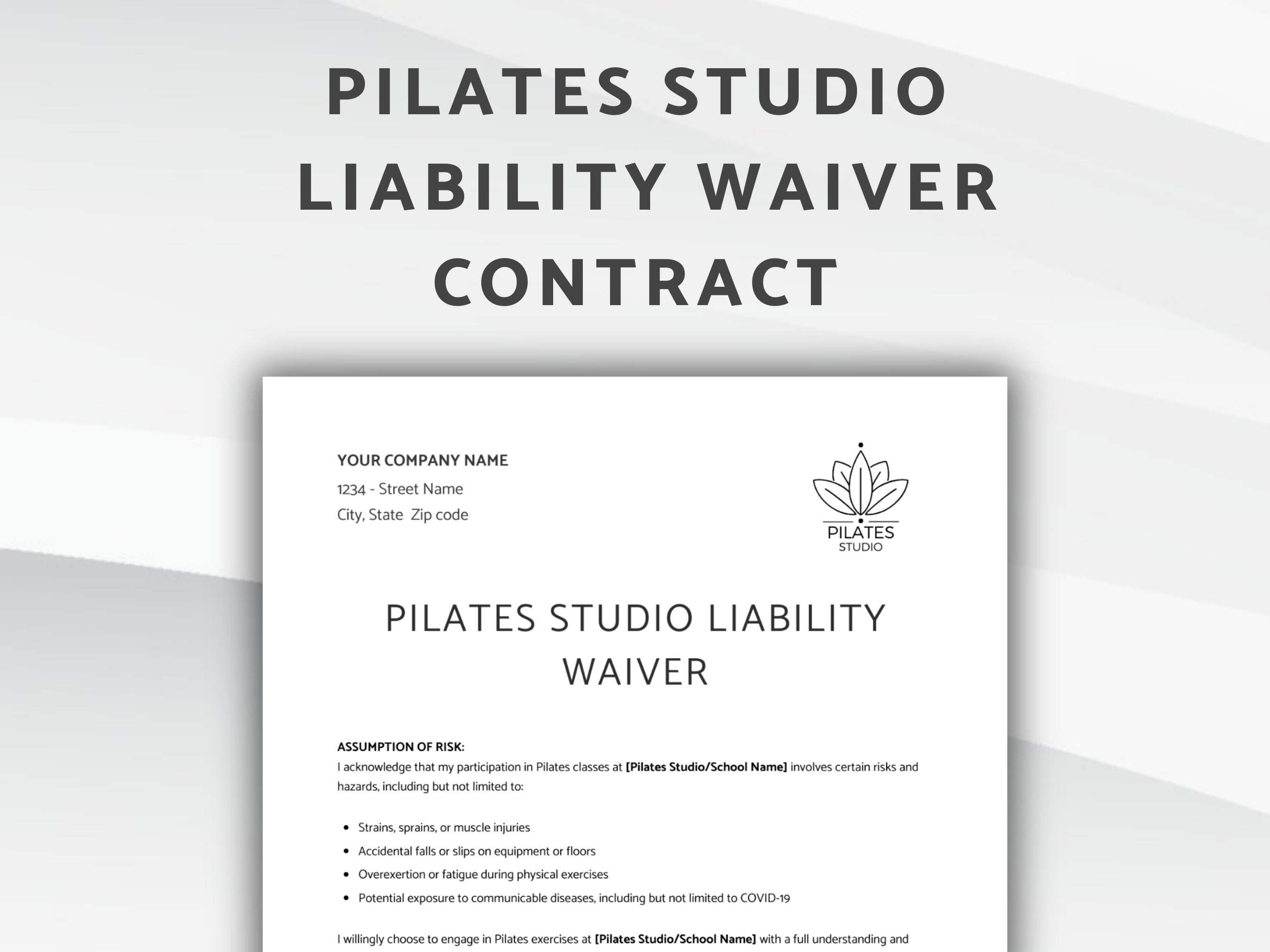 Pilates Liability Waiver Contract, Release of Liability Agreement ...