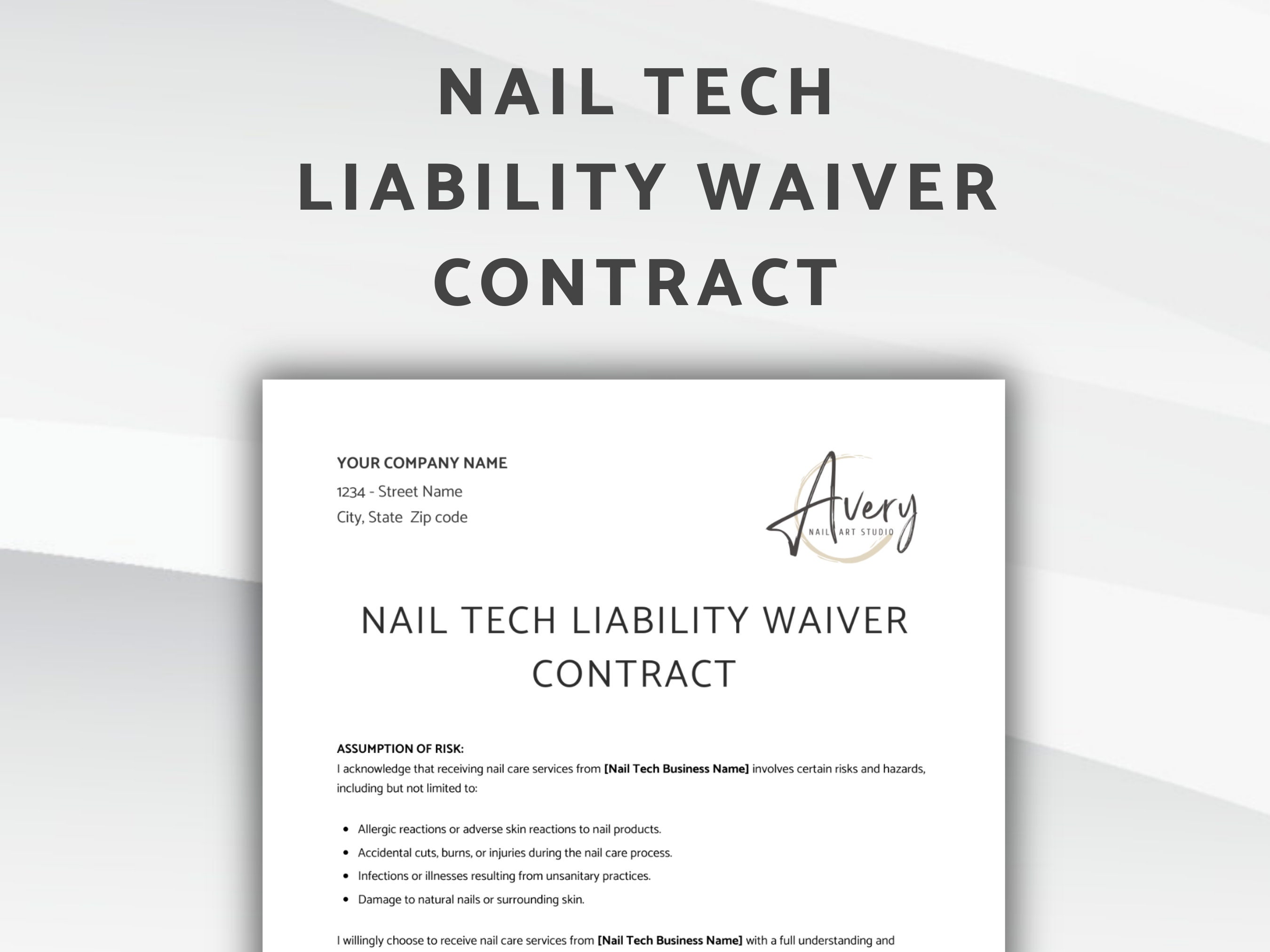 Nail Tech Liability Waiver Contract, Release of Liability Agreement ...