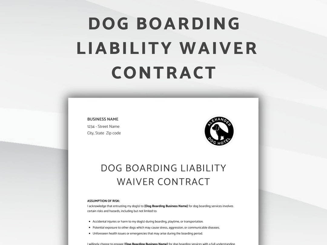 Dog Boarding Liability Waiver Contract, Release of Liability Agreement ...