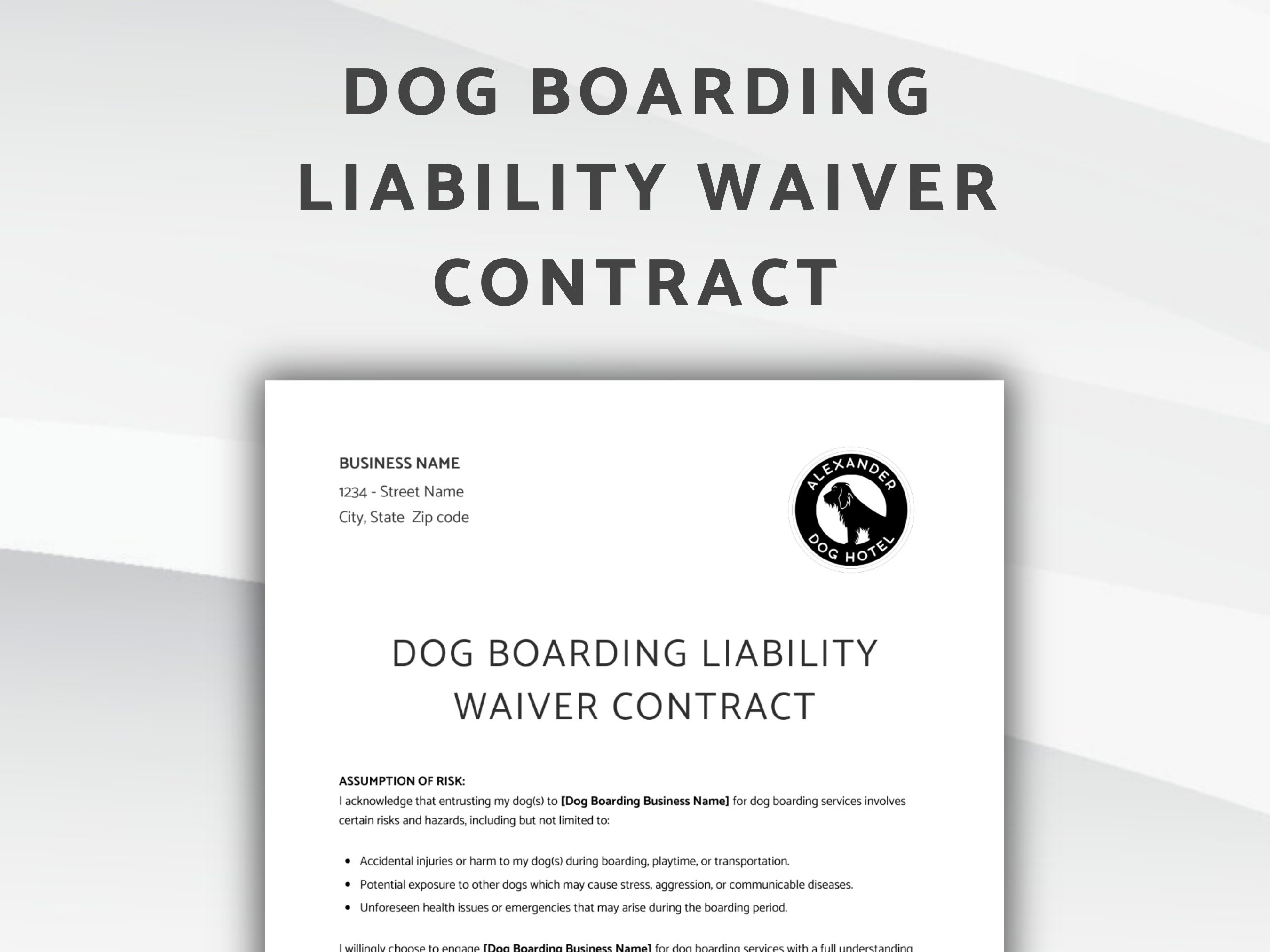 Dog Boarding Liability Waiver Contract, Release of Liability Agreement ...