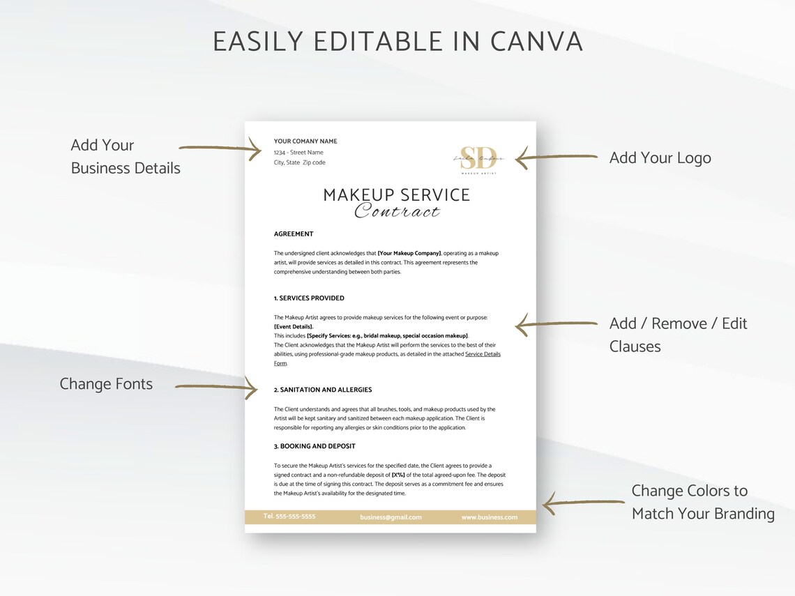 Makeup Artist Contract Template, Editable Makeup Artist Agreement, MUA ...