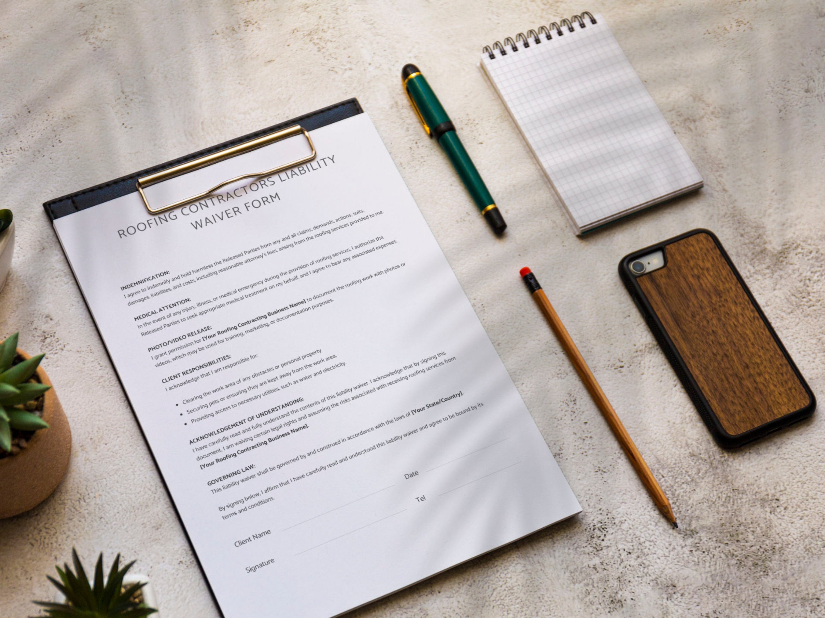 Roofing Contractors Liability Waiver Form, Release of Liability ...