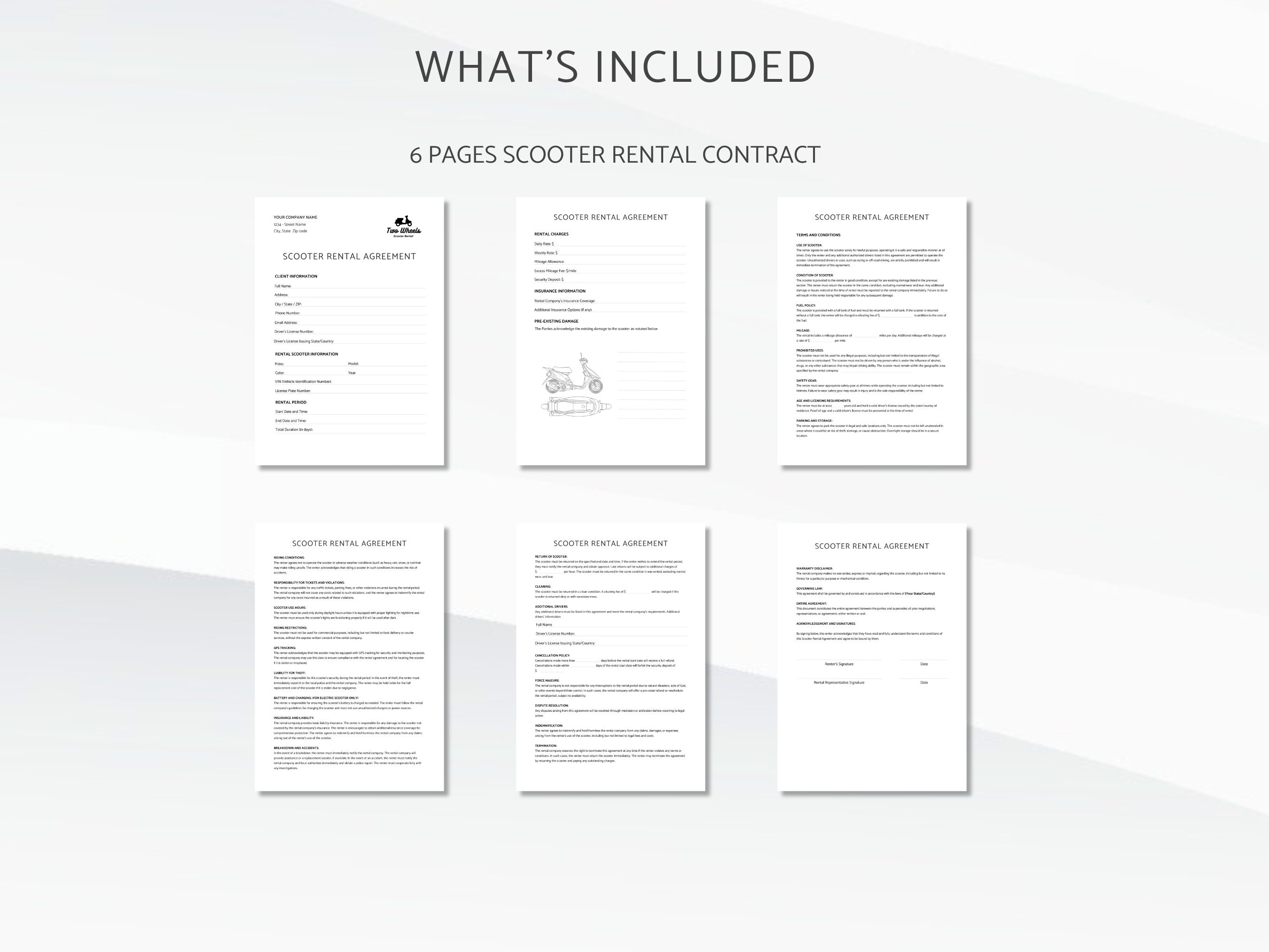 Scooter Rental Agreement Template, Editable Bike Contract (canva) - Etsy