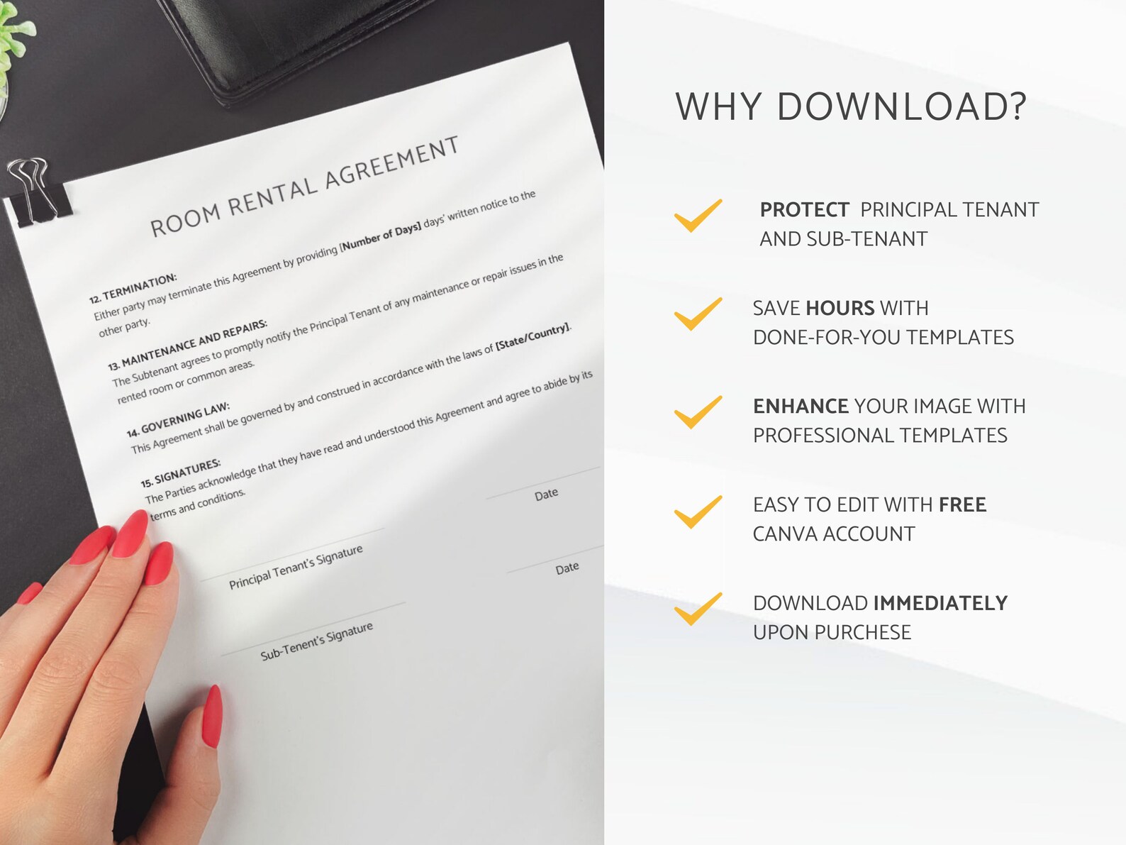 Room Rental Agreement, Roommate Room Rental Contract, Room Rental ...