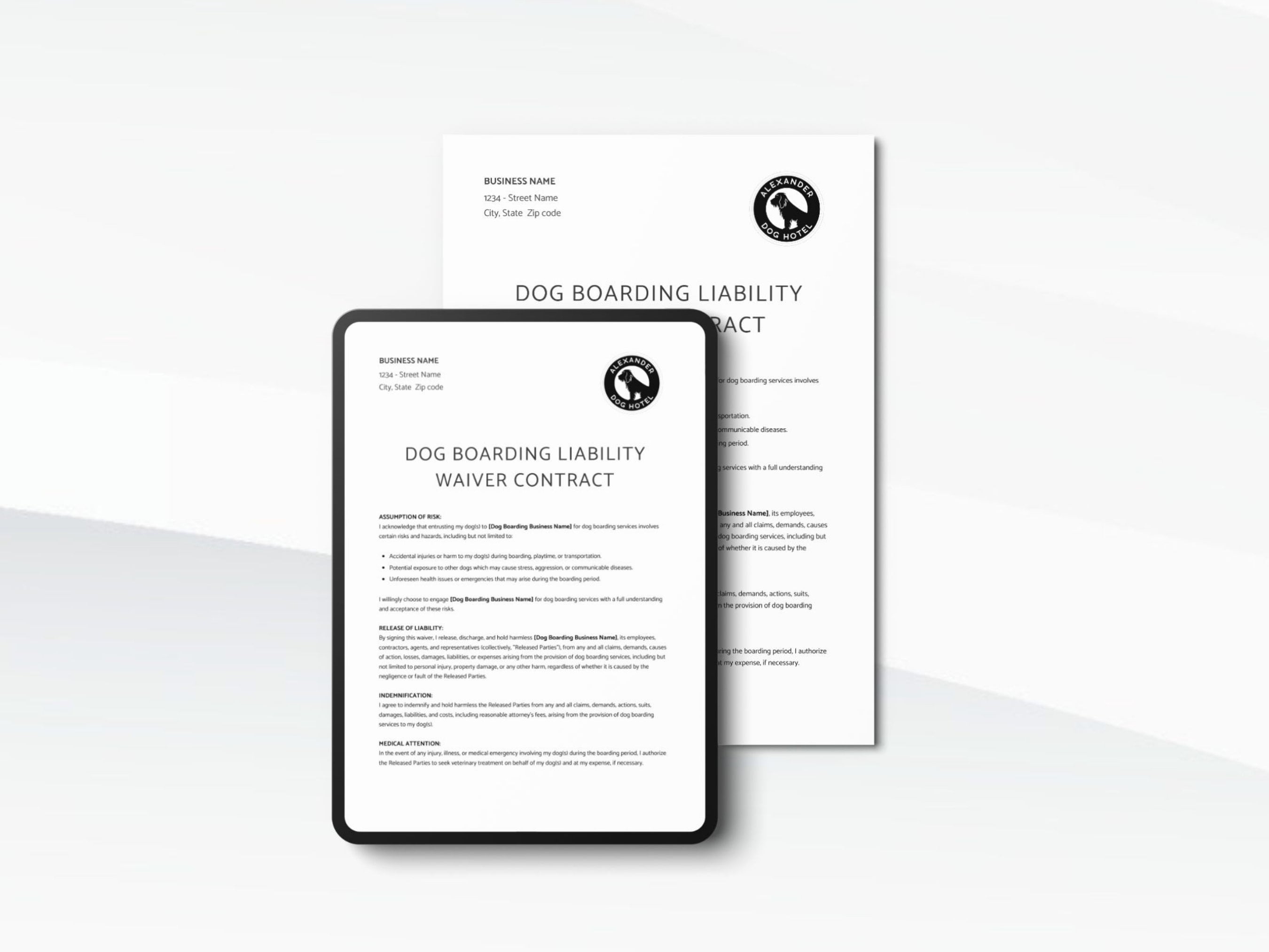 Dog Boarding Liability Waiver Contract, Release of Liability Agreement ...