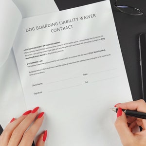 Dog Boarding Liability Waiver Contract, Release of Liability Agreement ...