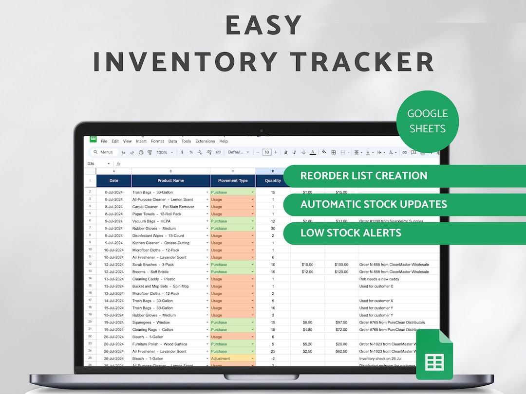 Easy Inventory Tracker: Google Sheets Template - Etsy