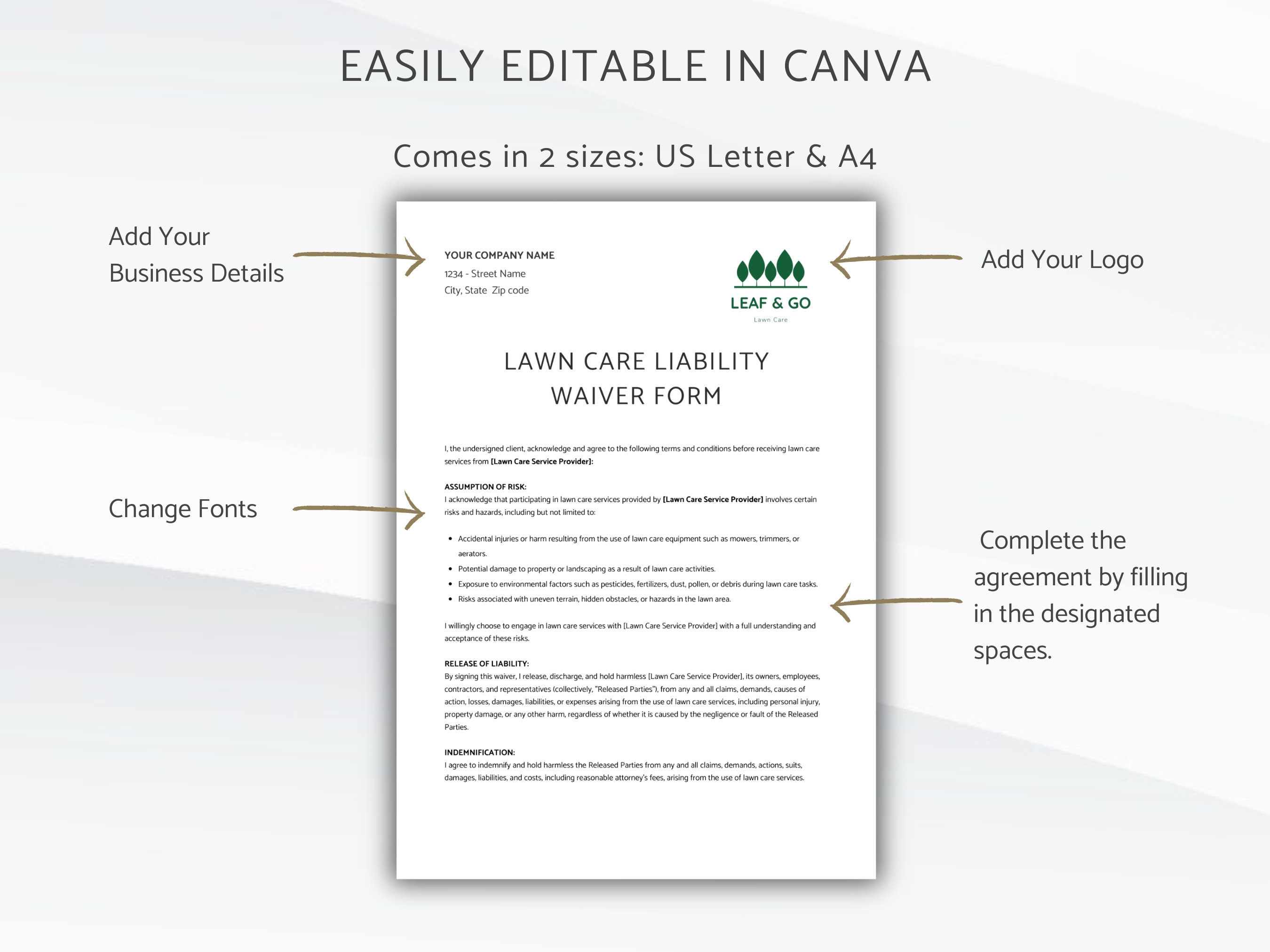 Lawn Care Liability Waiver Contract, Release of Liability Agreement ...