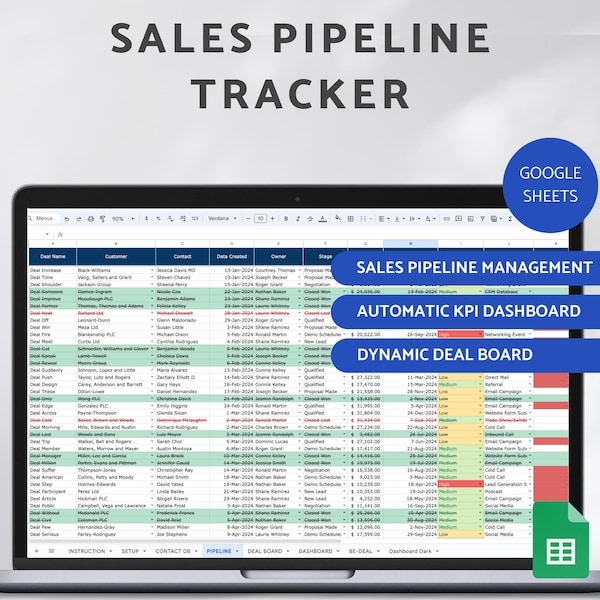 Sales Pipeline Tracker, Kanban Deal Board, Deal Tracking System, Leads Spreadsheet, Revenue and ...