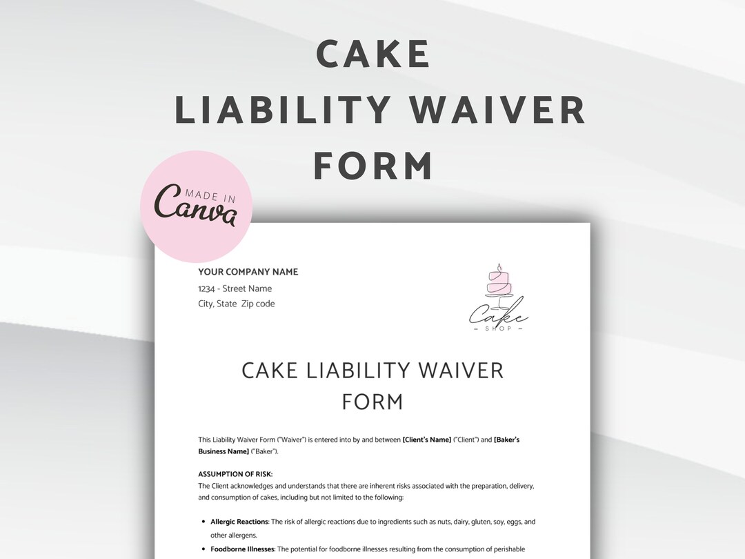 Cake Liability Waiver Template: Editable Baker Contract (digital ...