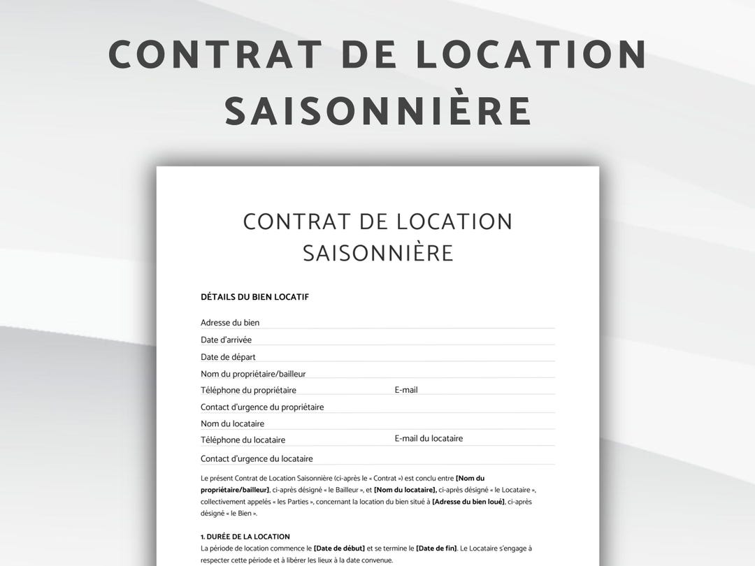 Contrat De Location Saisonnière, Modèle De Contrat De Location De ...