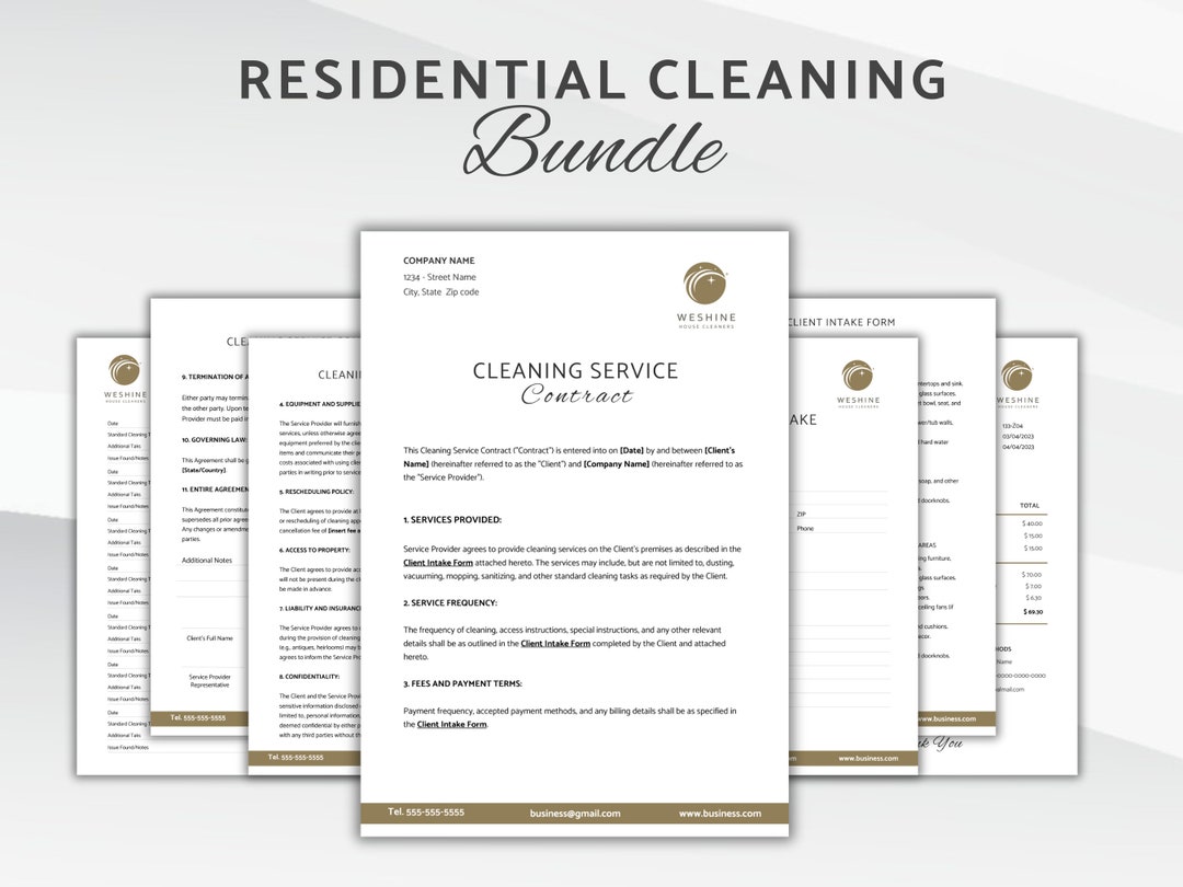 Residential Cleaning Contract, Editable Cleaning Service Agreement ...