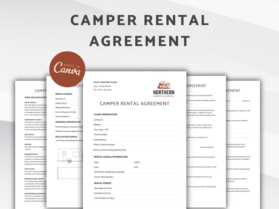 Camper Rental Agreement, RV Rental Contract, Motorhome Rent Template ...