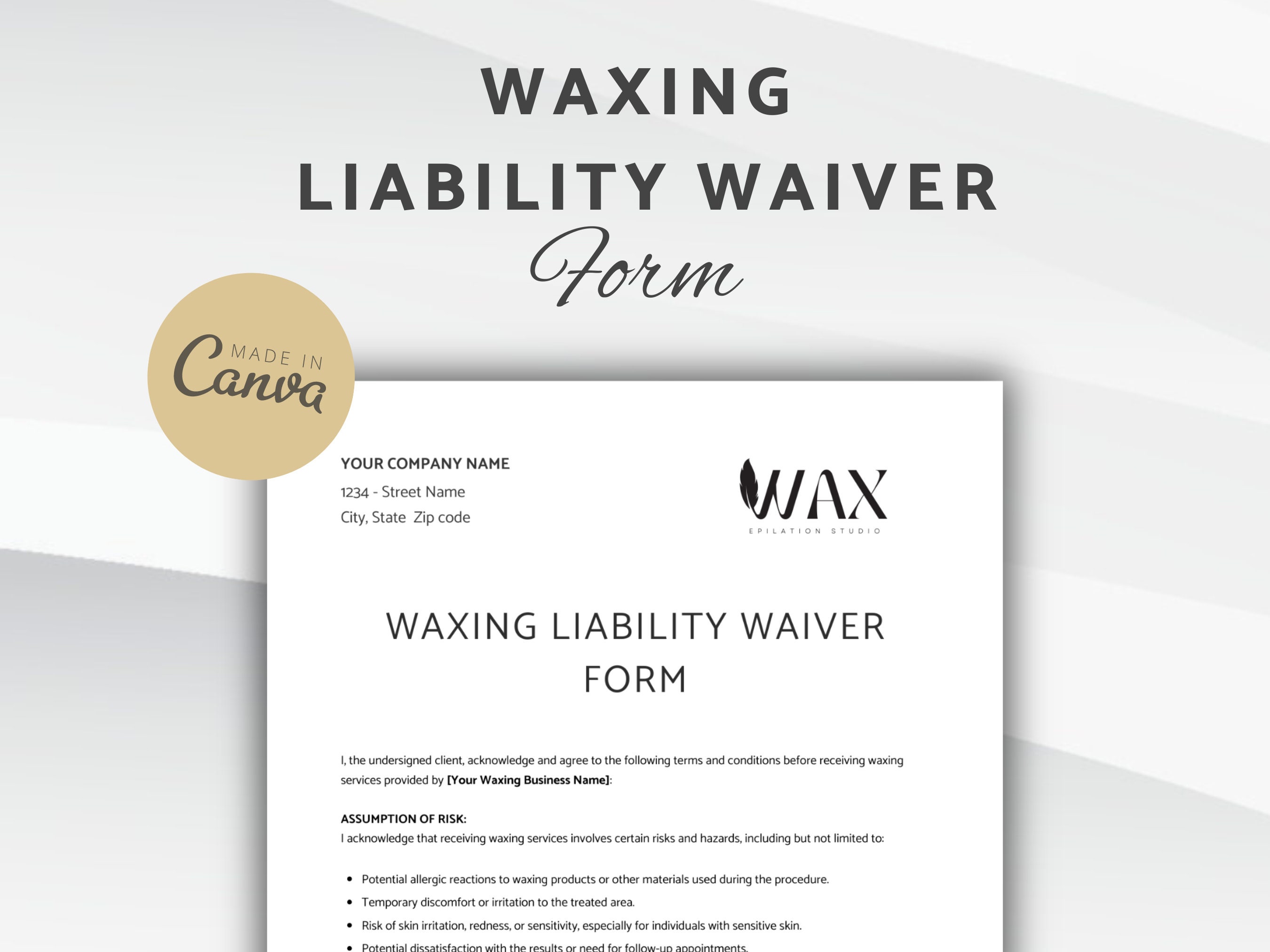 Waxing Liability Waiver Form, Release of Liability Agreement, Editable ...