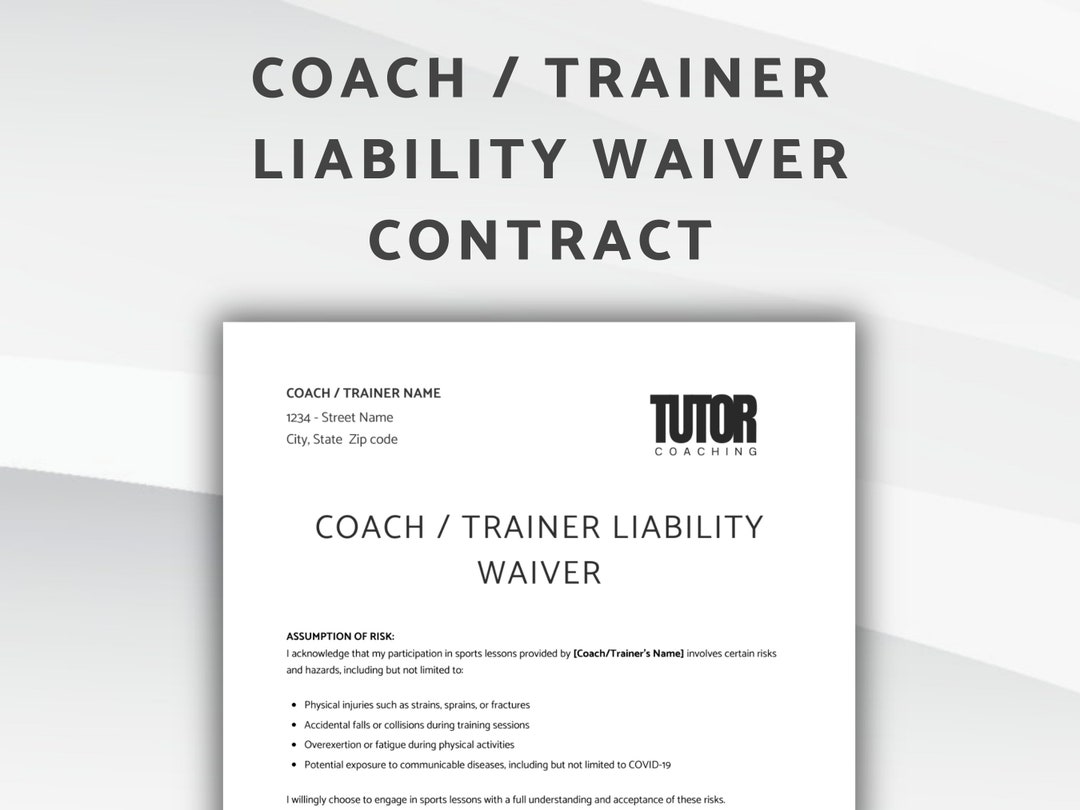 Coach / Trainer Liability Waiver Contract, Release of Liability ...