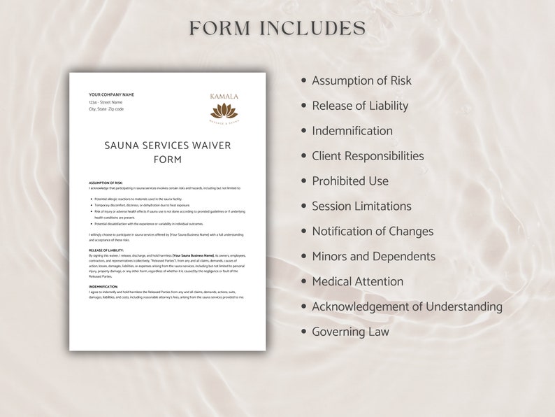 Sauna Liability Waiver Template: Editable Spa Contract (digital ...