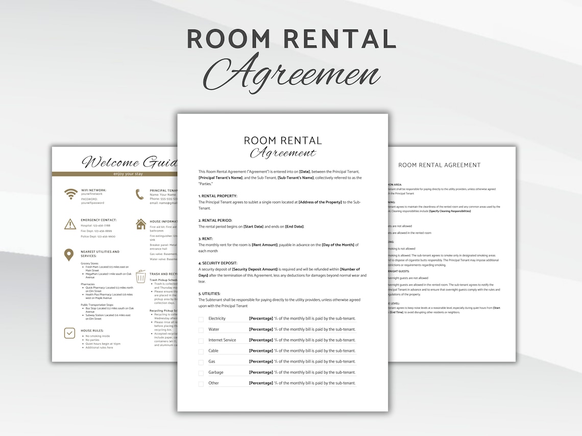 Room Rental Agreement, Roommate Room Rental Contract, Room Rental ...