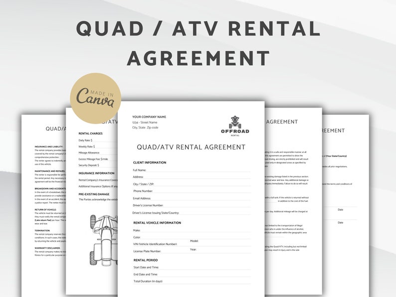 Quad Rental Agreement, ATV Rental Contract, Off-road Vehicle Rent ...